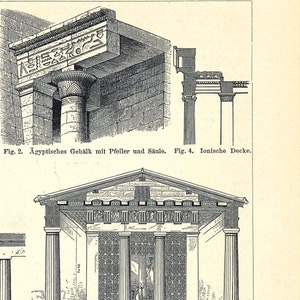 Original 1897 Antique Colour Lithography Print Ancient Columns Pillar ...