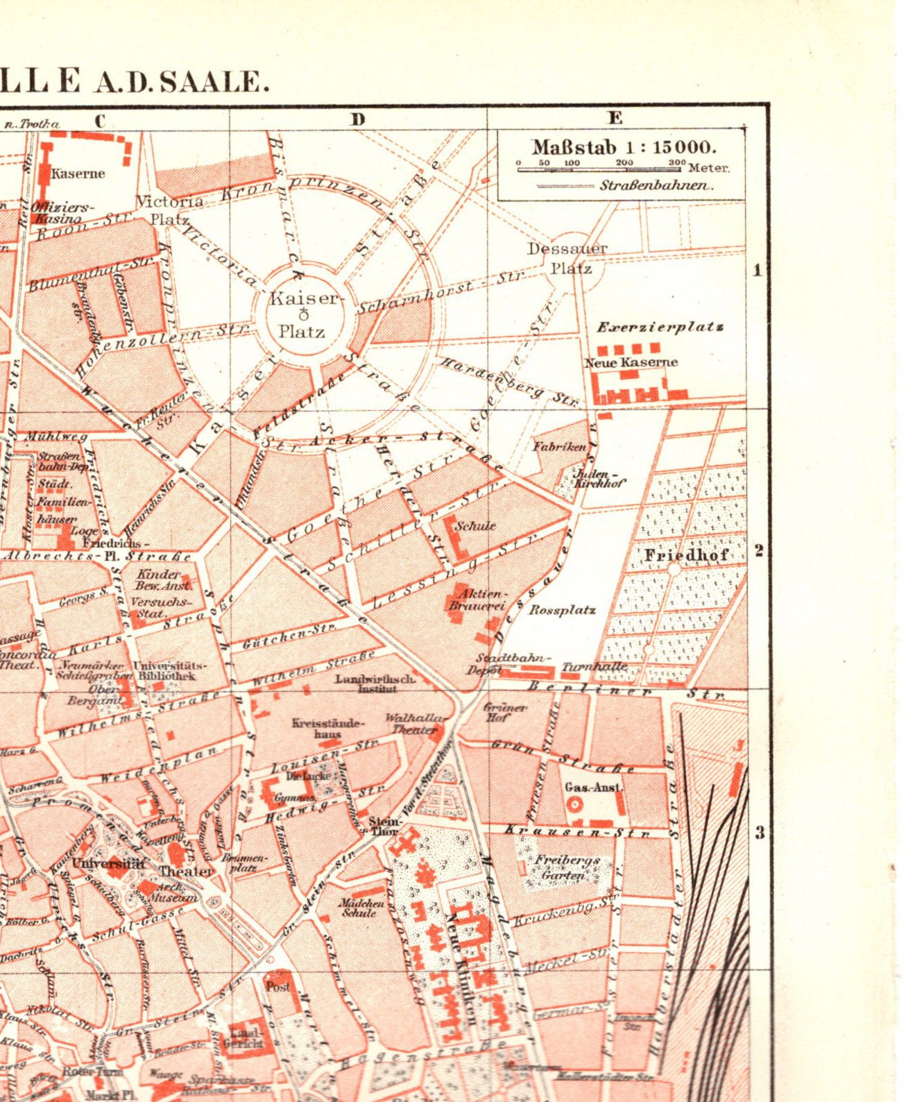 Original 1895 Antique Colour Lithography Print of a Map of Halle (saale ...