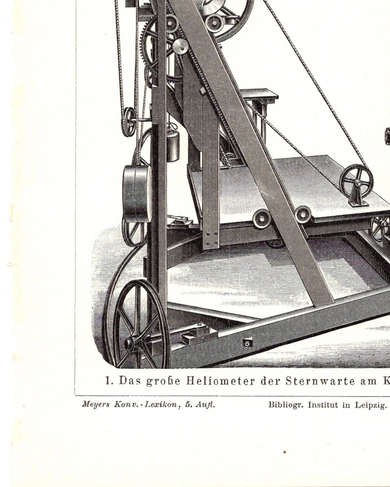 Original 1897 Antique Colour Lithography Print Heliometer Telescope ...