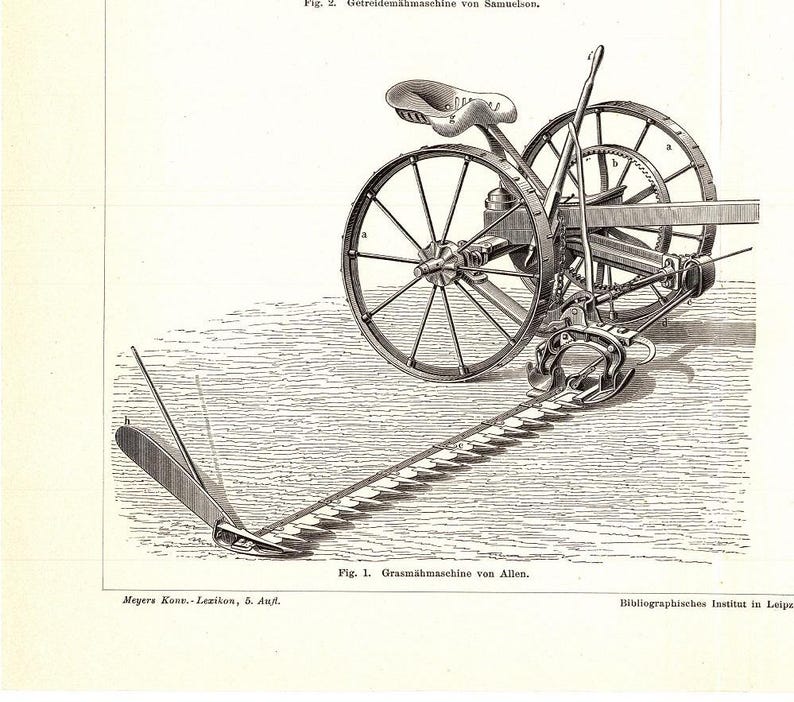 Original 1897 Antique Lithography Print Farming Machinery Manual Land ...