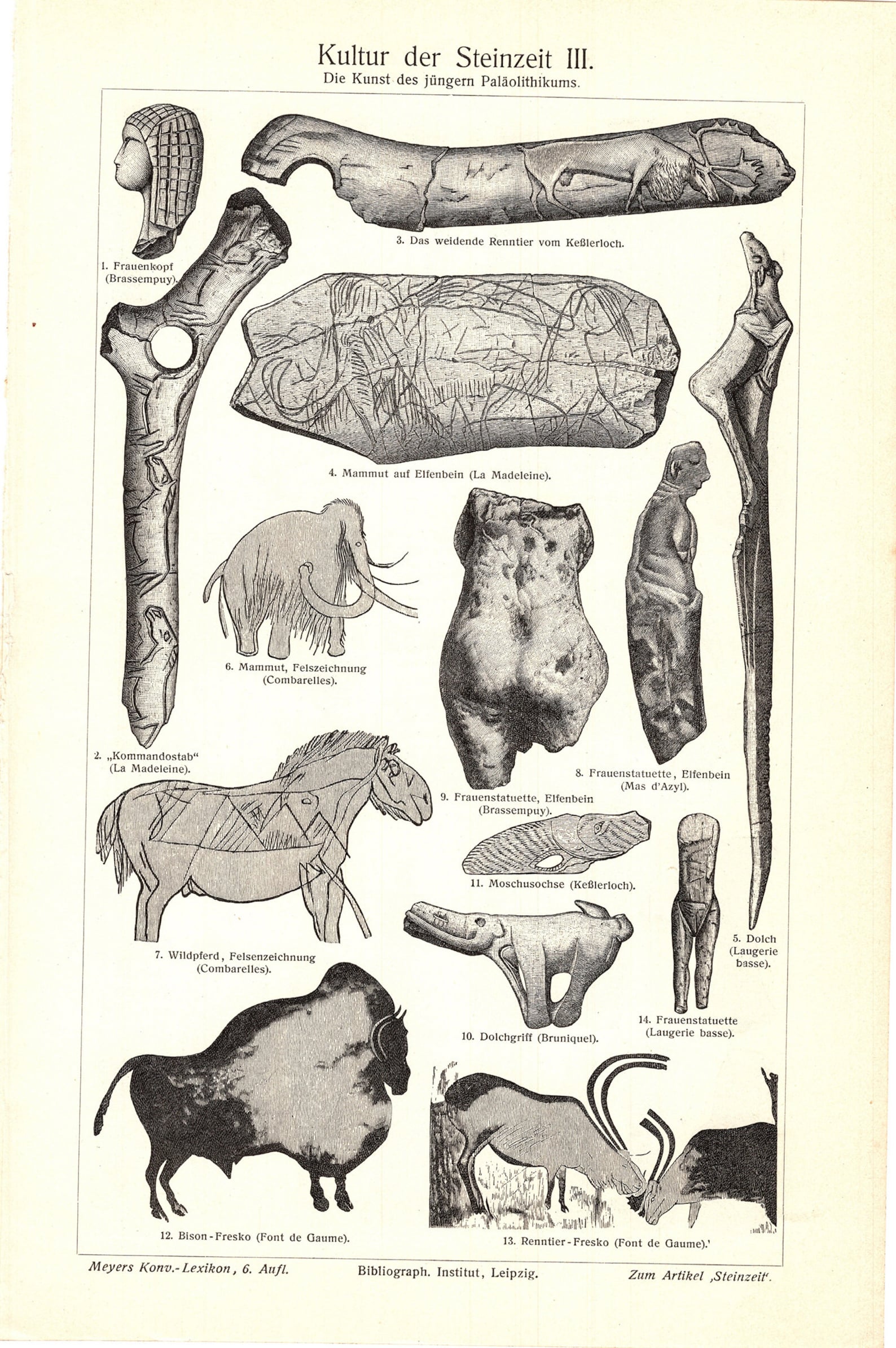 Original 1908 Antique Colour Lithography Print of Stone Age Group ...