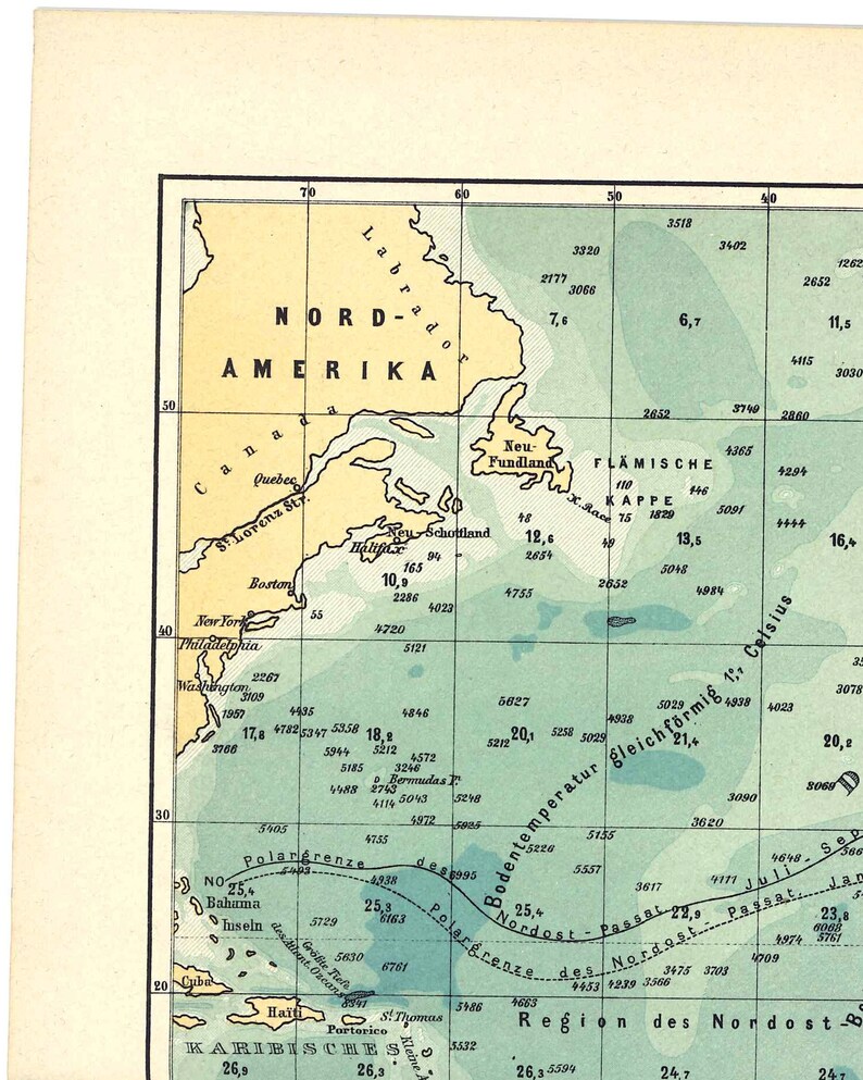 Original 1897 Antique Colour Lithography Print Map Beautiful Map Depths ...
