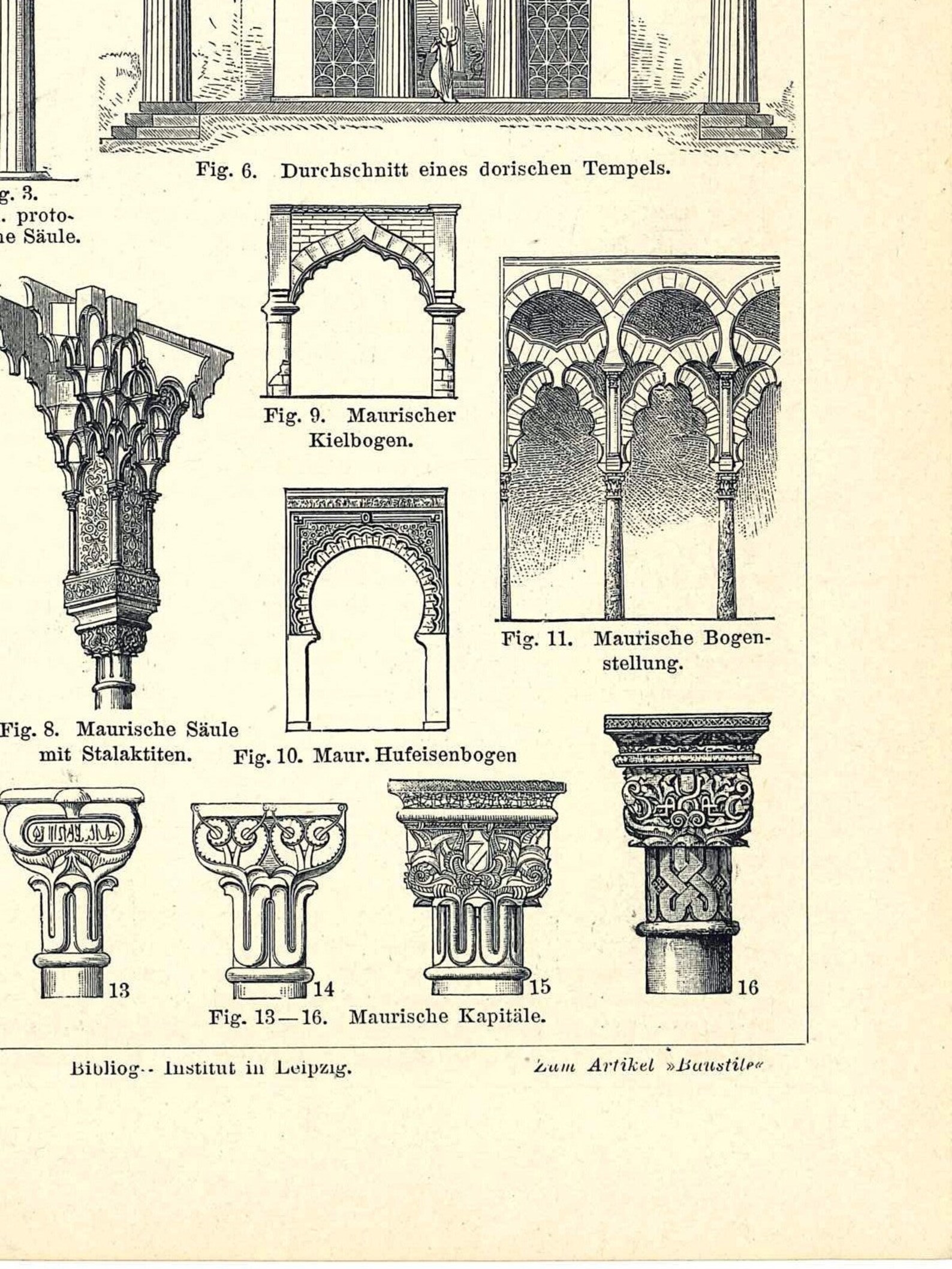 Original 1897 Antique Colour Lithography Print Ancient Columns Pillar ...