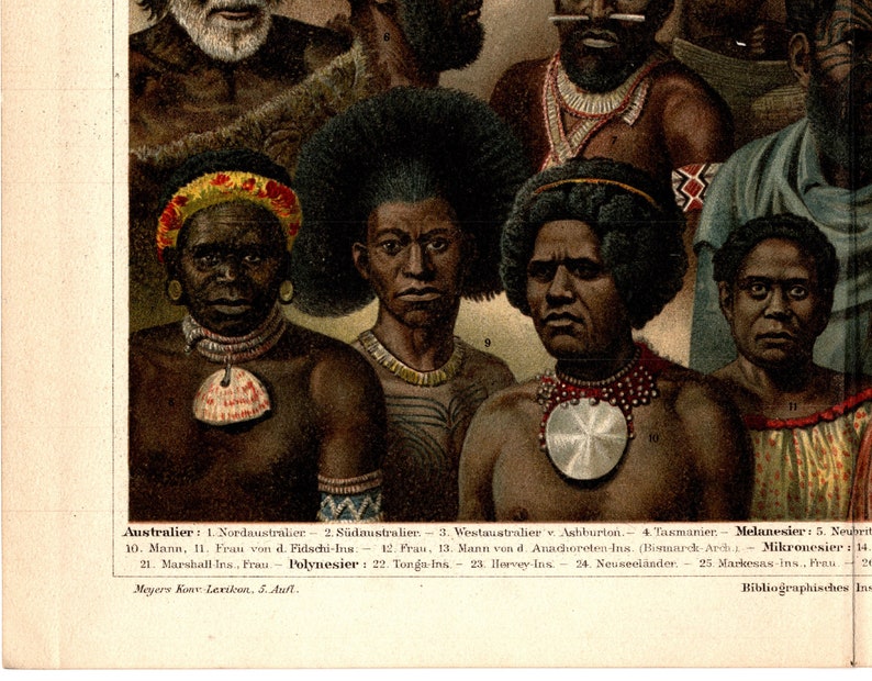 Original 1897 Antique Colour Lithography Print Oceanic Peoples ...