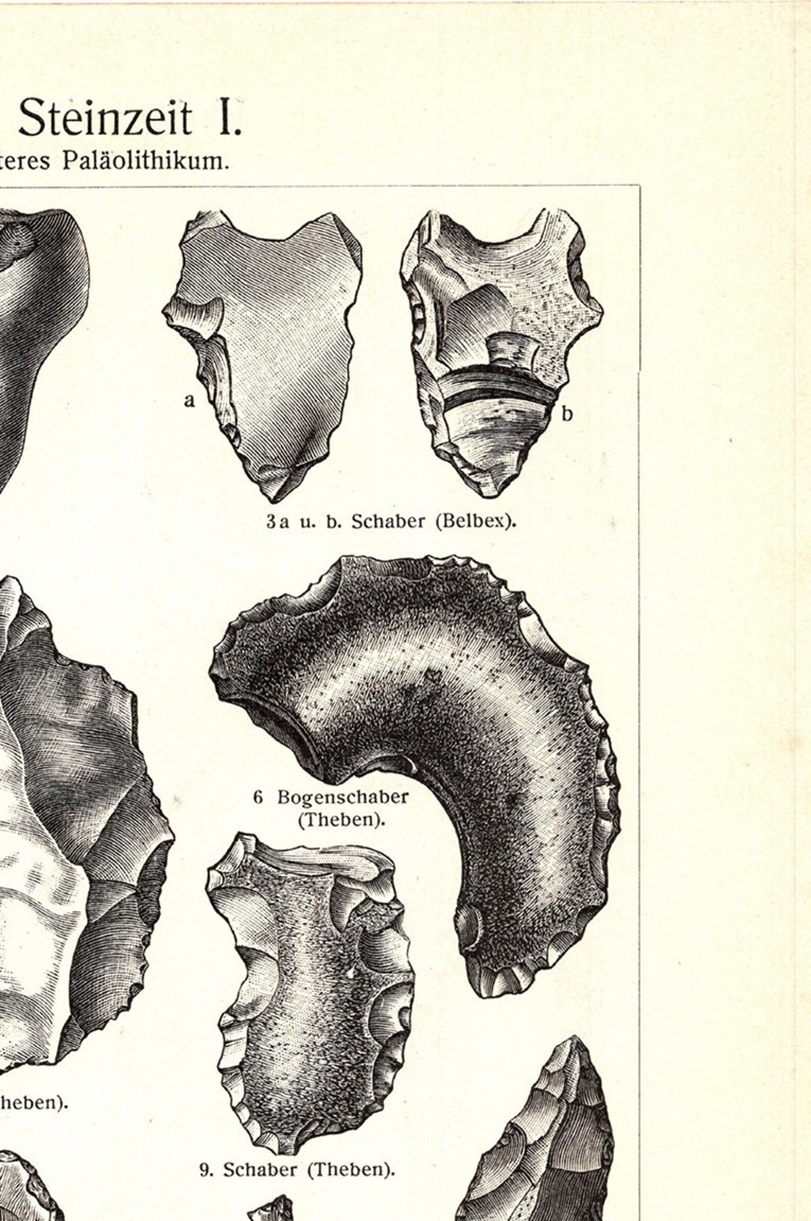 Original 1908 Antique Colour Lithography Print of Stone Age Group ...