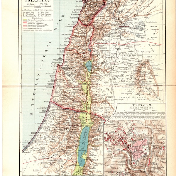 Antique Map of Israel - Etsy