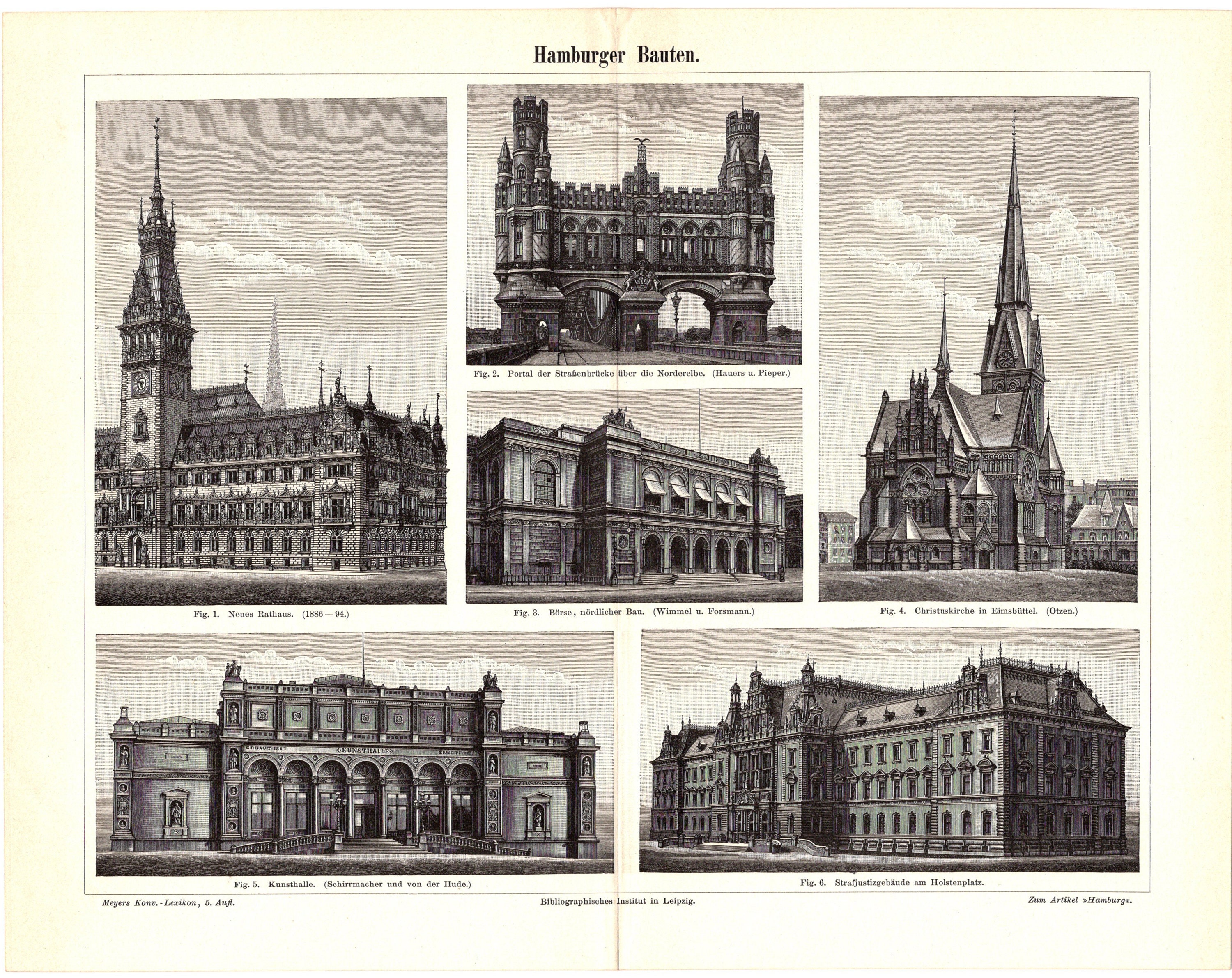 Original 1895 Antique Colour Lithography Print Historical Buildings in ...