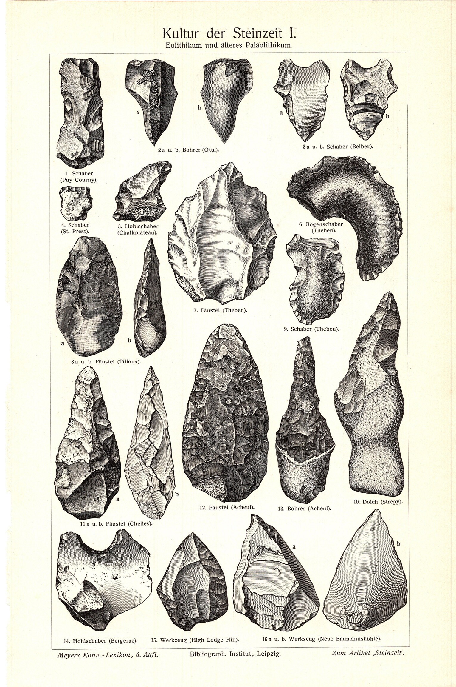 Original 1908 Antique Colour Lithography Print of Stone Age Group ...