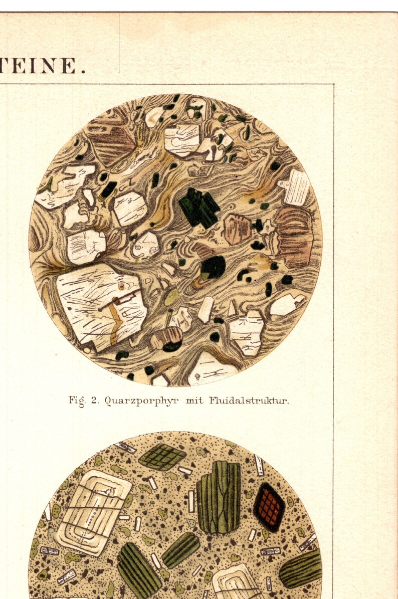 Original 1897 Antique Colour Lithography Print of Rocks Gesteine ...