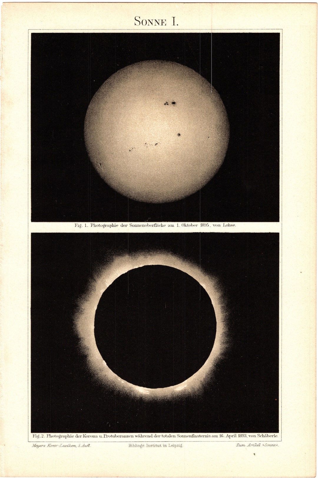Original 1897 Antique Lithography Print Sun Eclipse Cosmology Astronomy Star Sunspot Energy ...