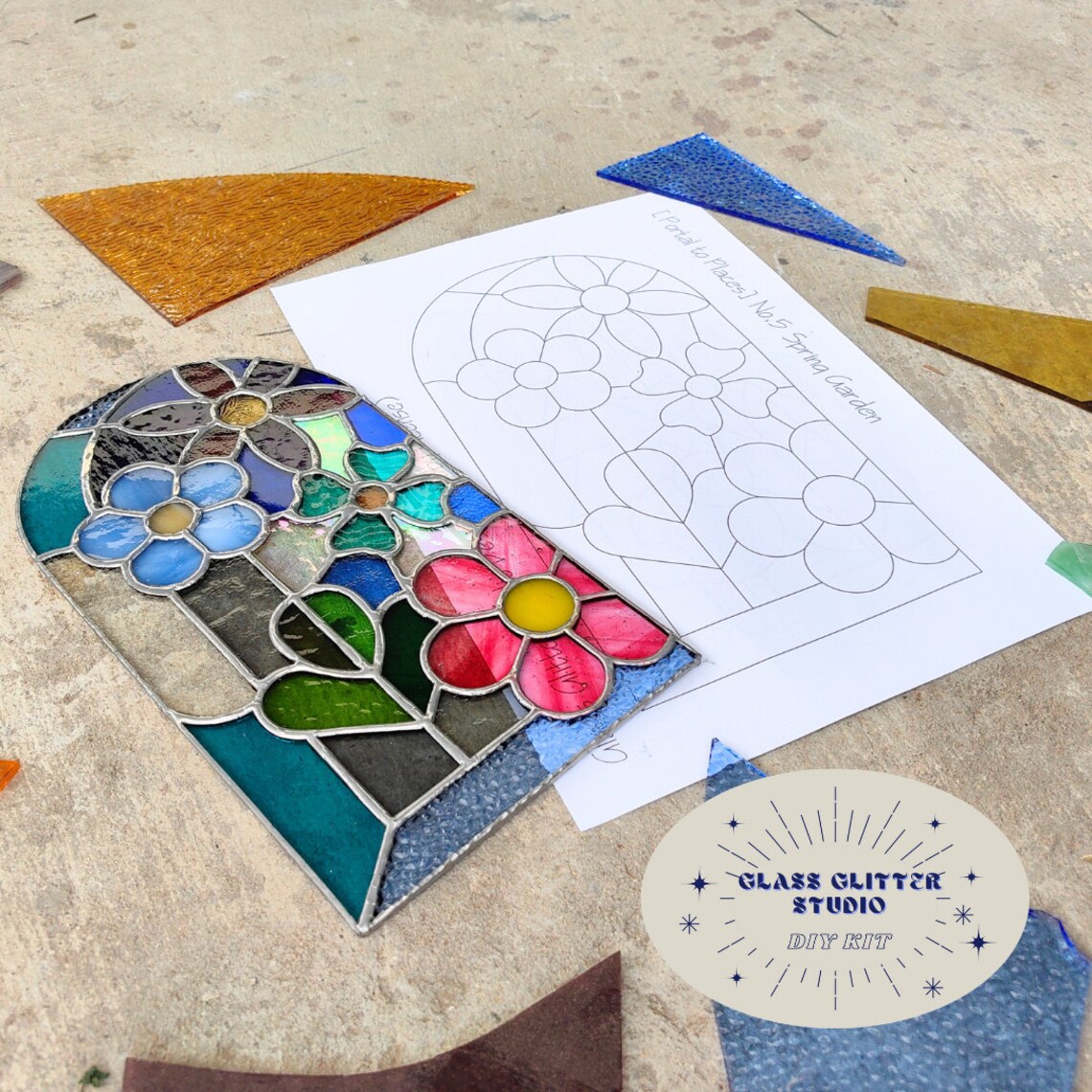 Spring Garden Stained Glass Pattern: Sunrise Suncatcher (PDF, SVG, PNG ...