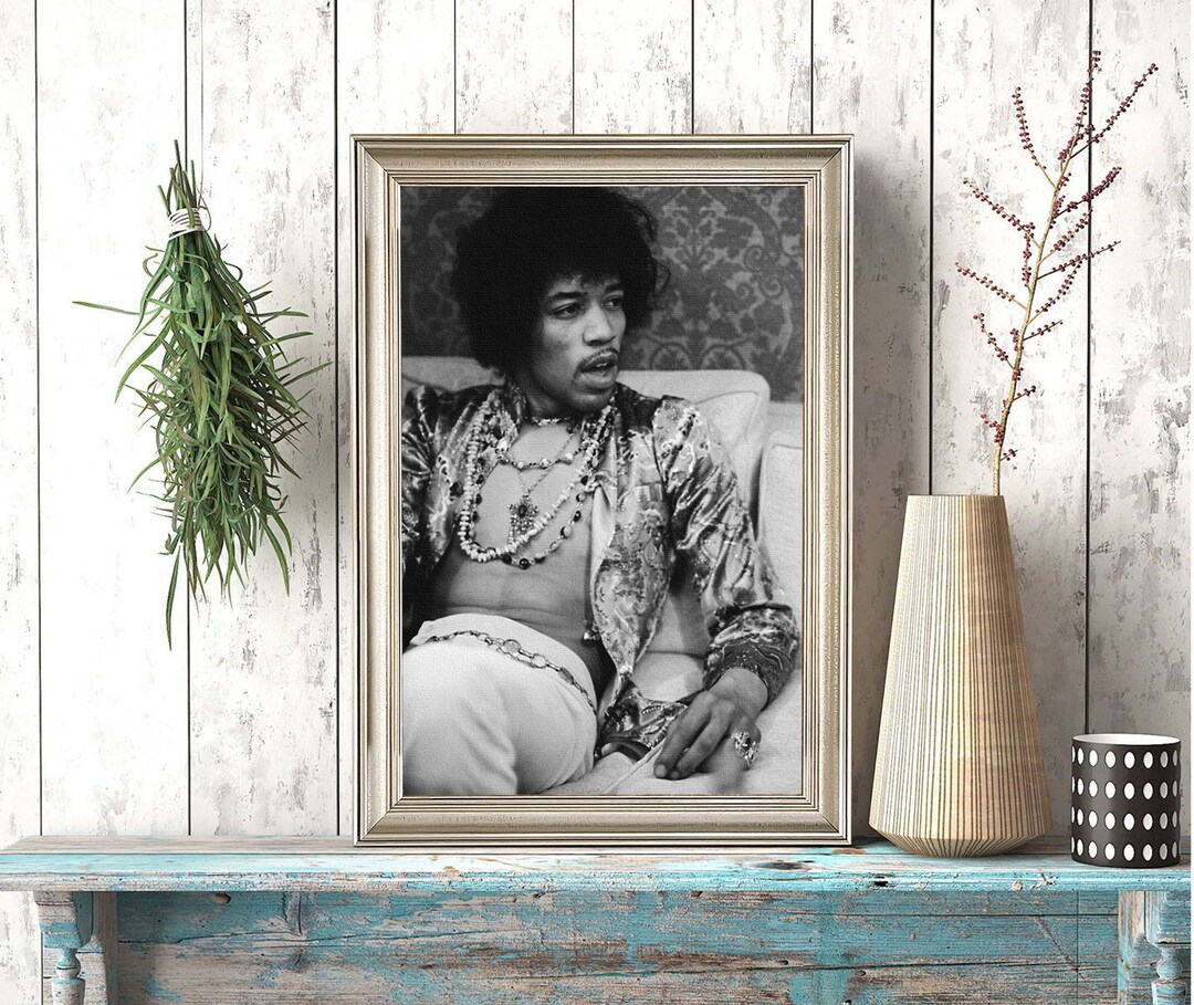 Jimi Hendrix Reclining on Sofa 1967 Framed Wall Art, Black and White or ...