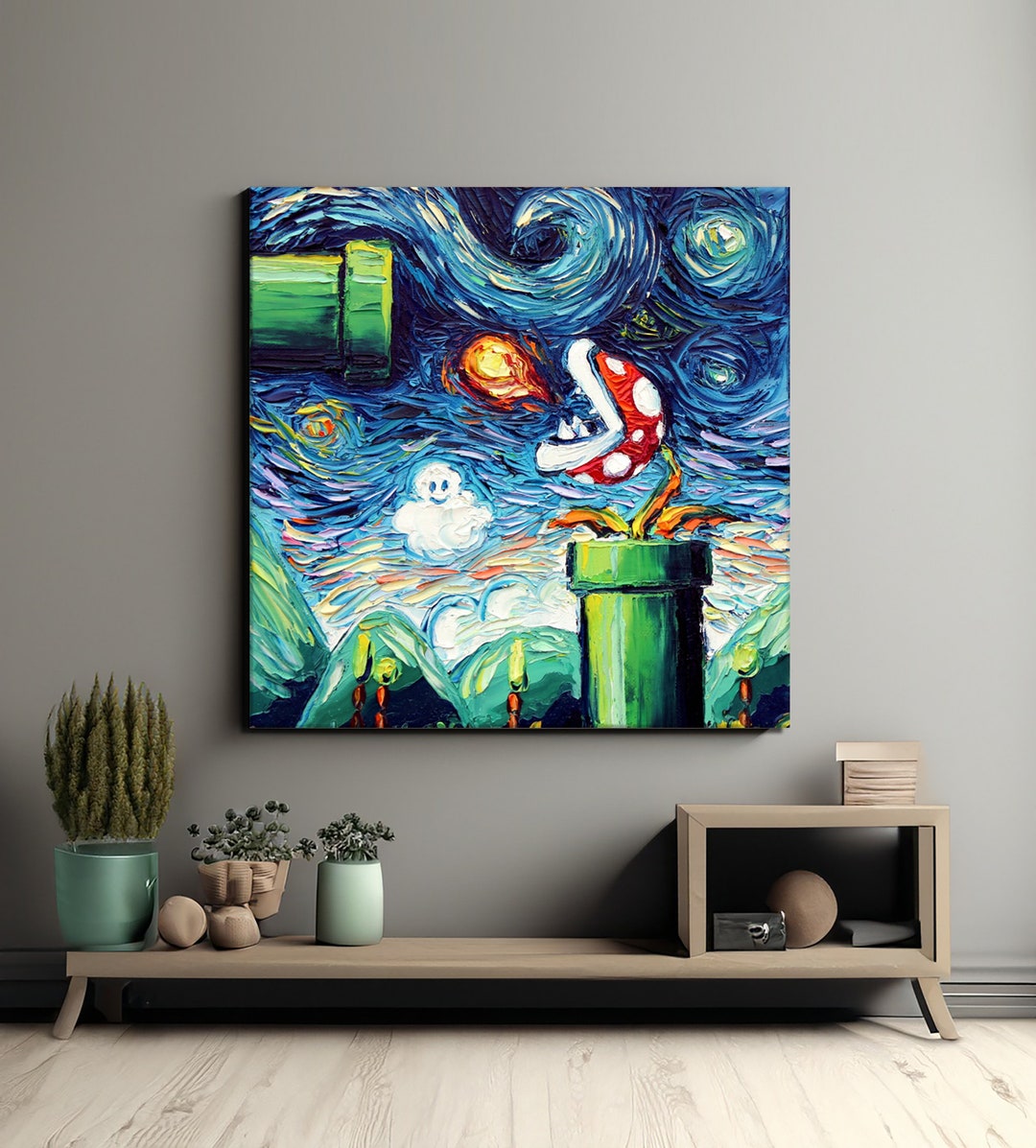 Van Gogh Mario Canvasabstract Super Mario Canvas Modern - Etsy