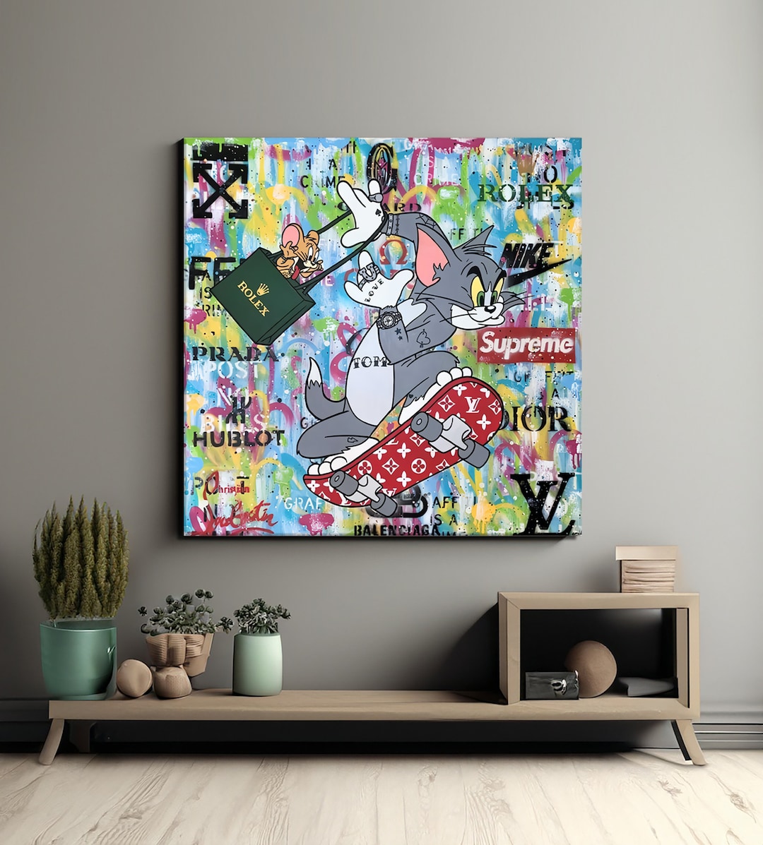 Tom and Jerry Pop Art Graffiti Canvas Print, Banksy Art, Tom & Jerry ...