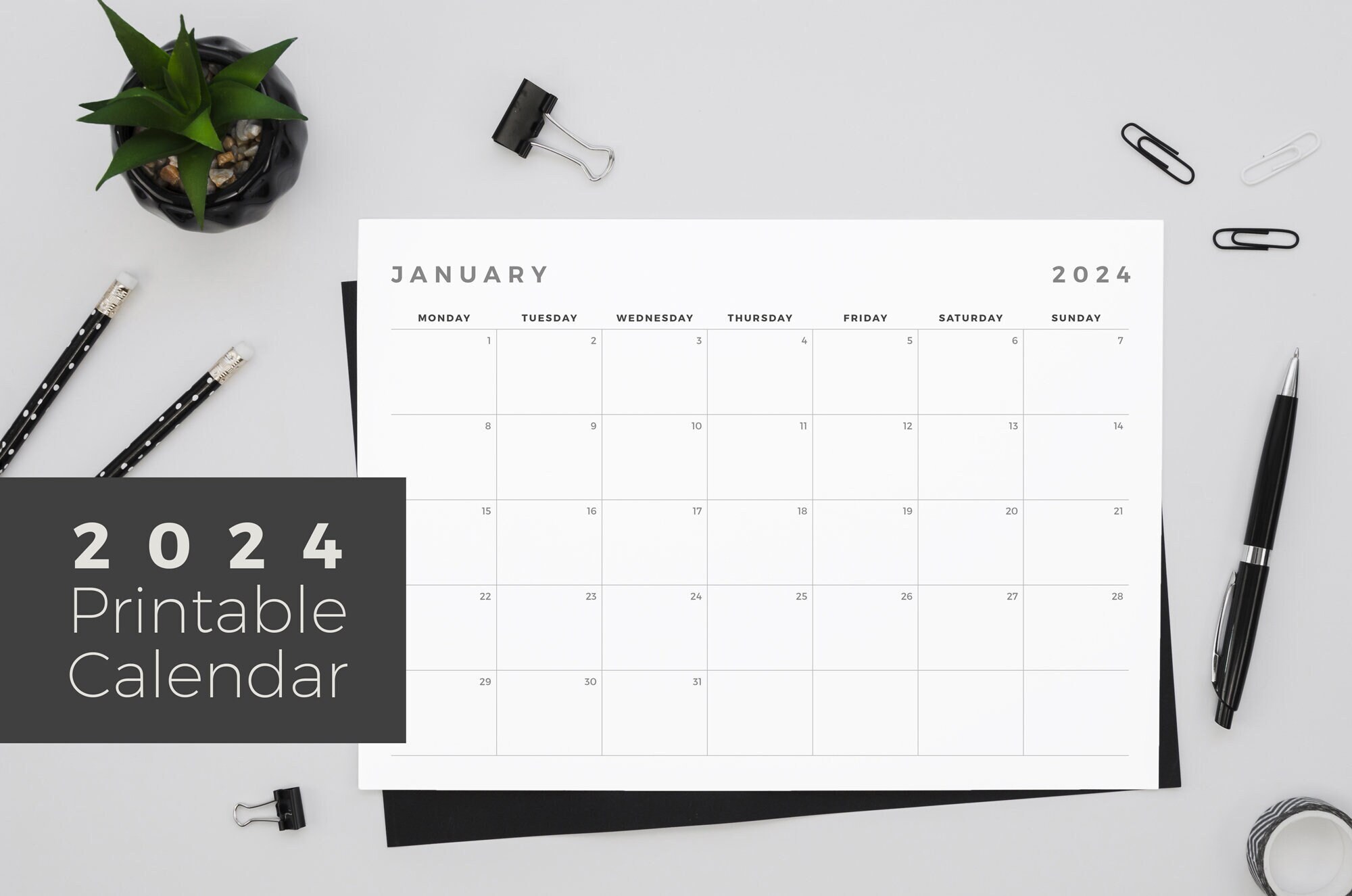 2024 Printable Calendar Landscape Minimalist Monthly Calendar 2024 A3