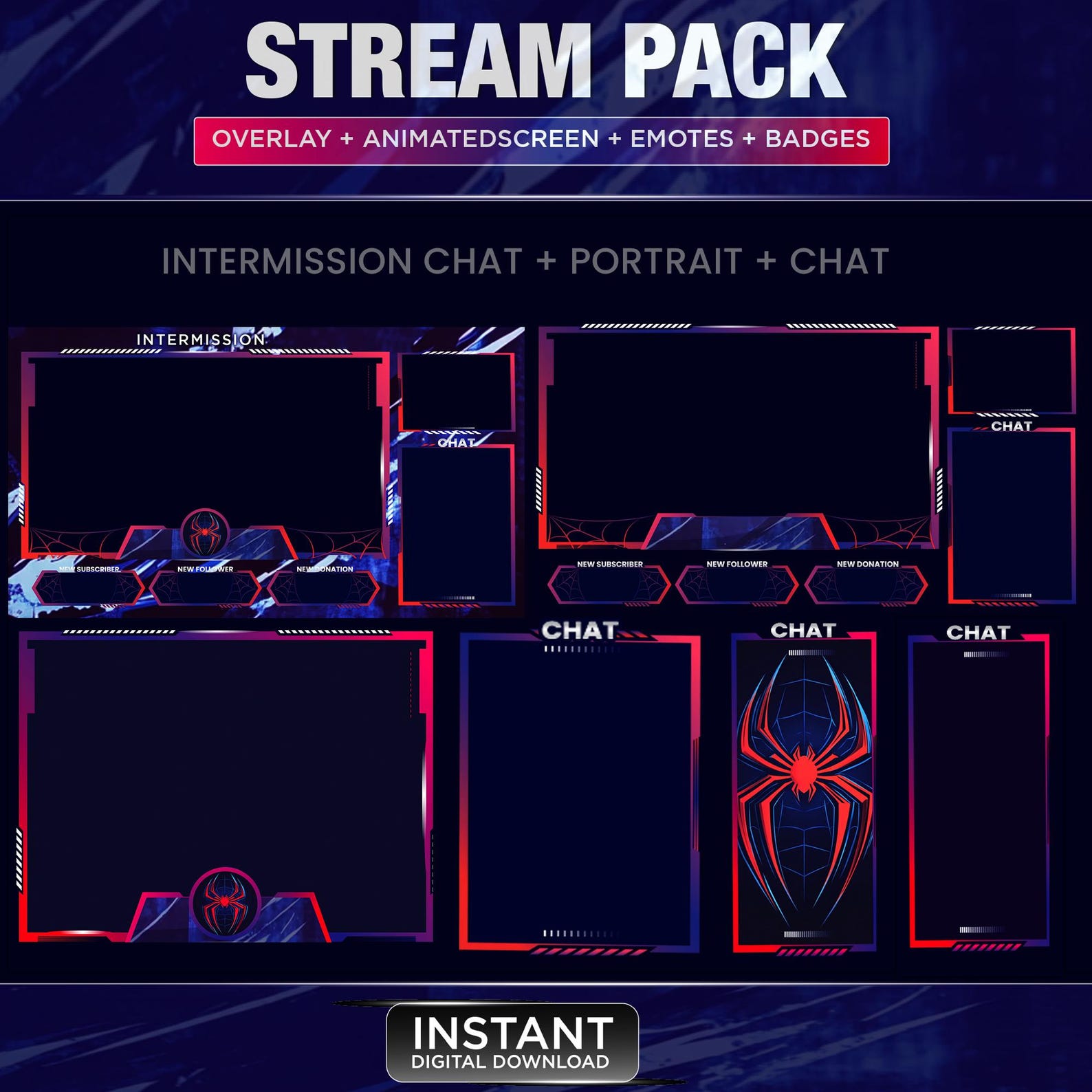 Spider Twitch Stream Pack | Superhero Twitch Overlay | Twitch Panels ...