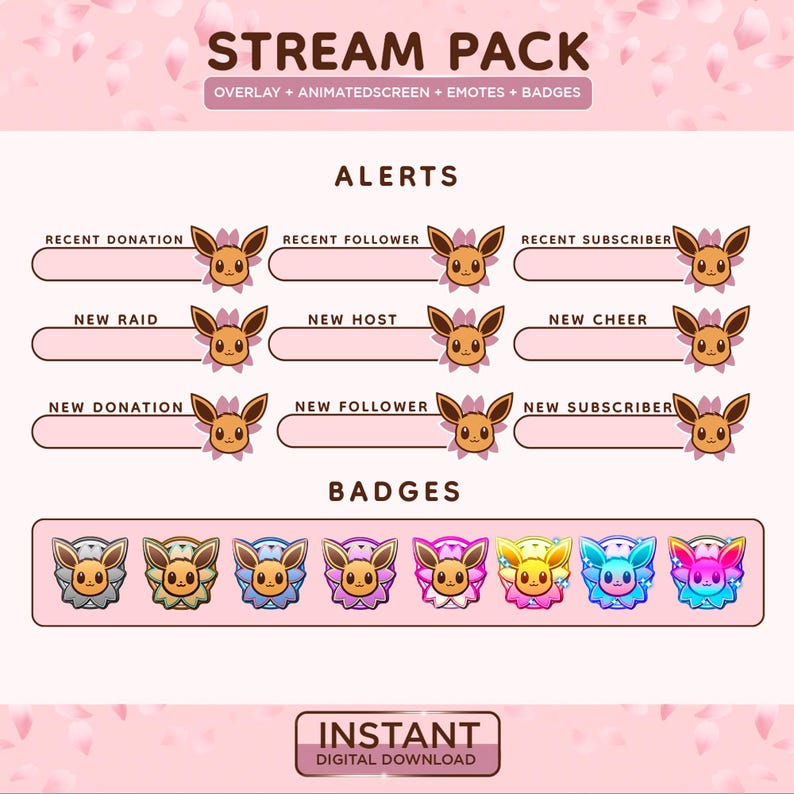 Eevee Twitch Stream Pack | Sakura Pink Spring Twitch Overlay | Twitch ...