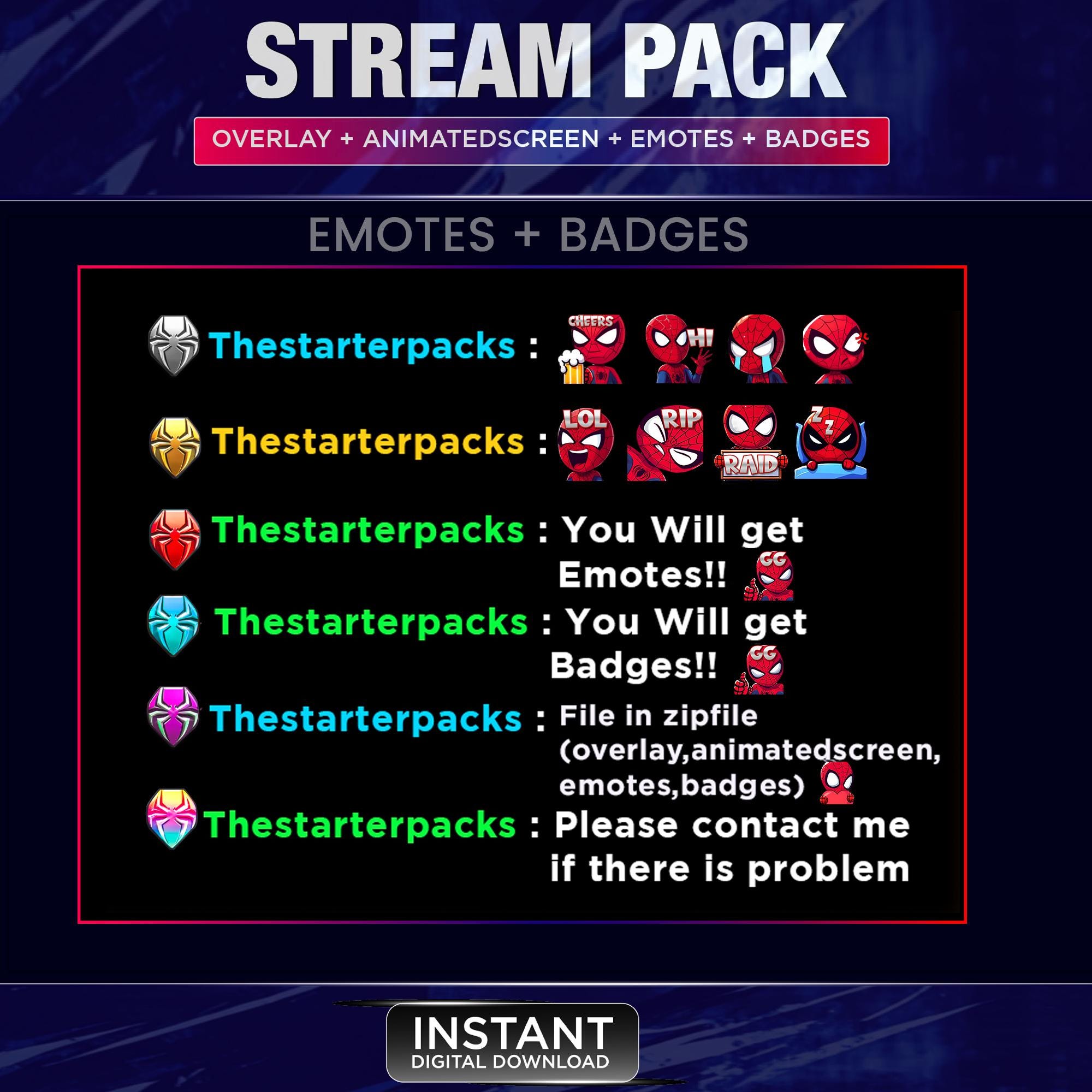 Spider Twitch Stream Pack | Superhero Twitch Overlay | Twitch Panels ...