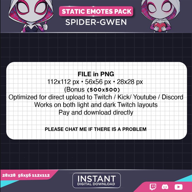 10 Static Emotes Chibi Spider Gwen Twitch ,discord ,youtube | Emotes ...