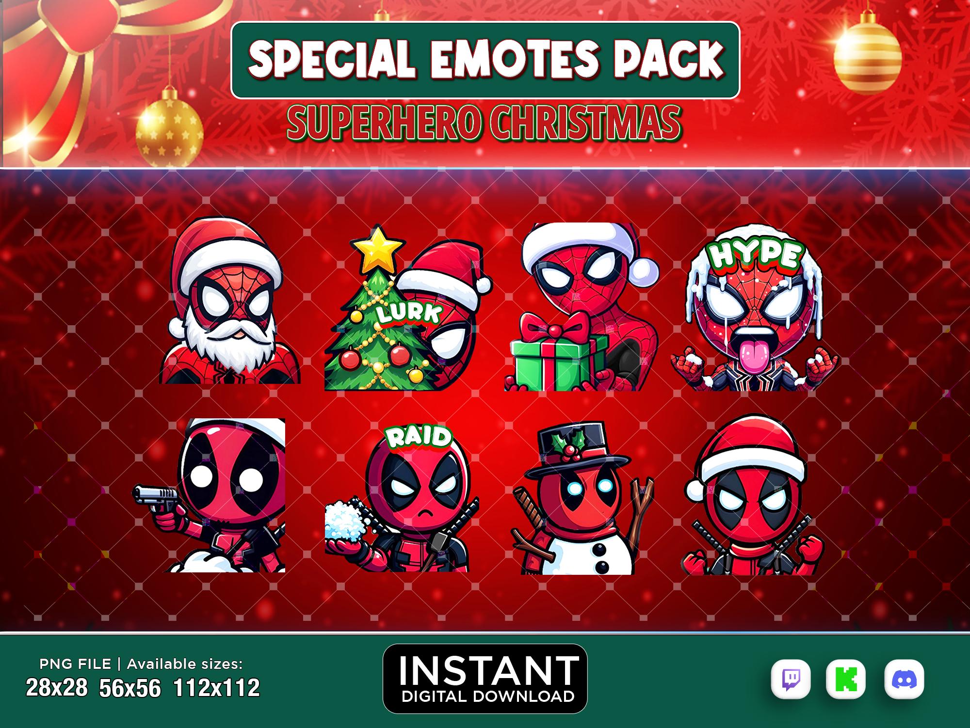8 Emotes Chibi Superhero Holiday Christmas Twitch ,discord ,youtube ...