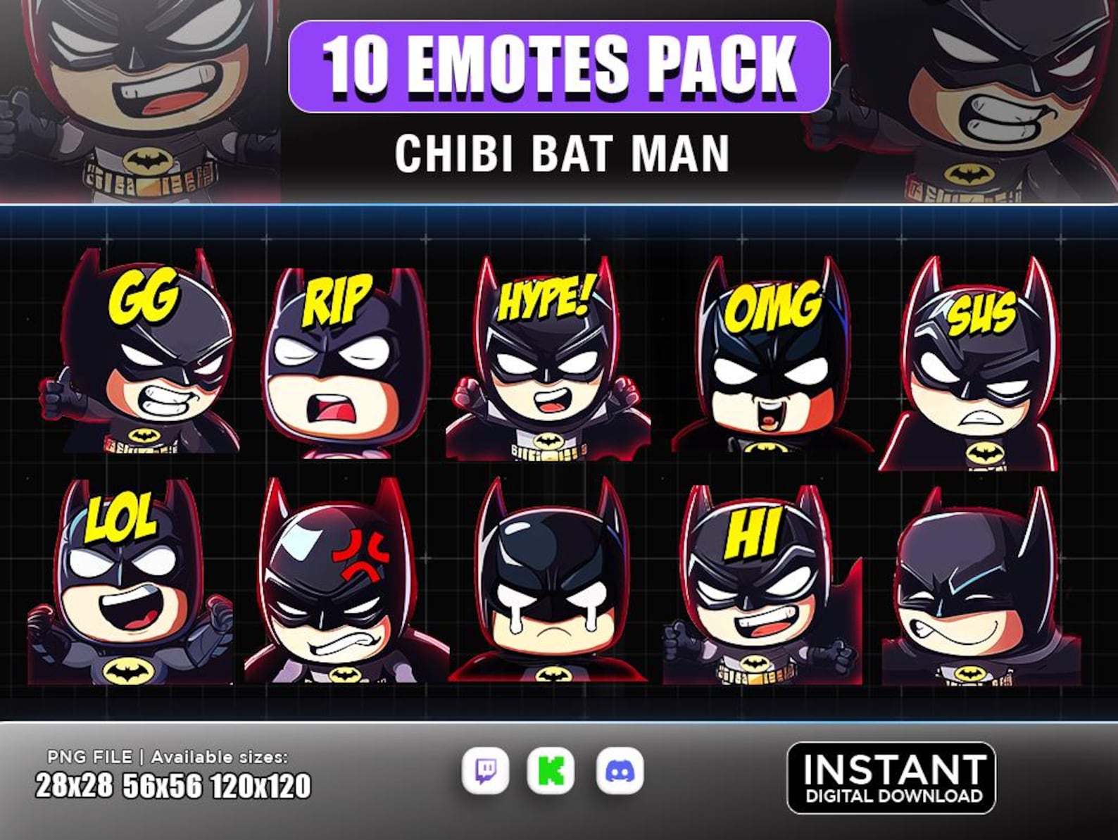 10 Emotes Chibi Bat-man Twitch ,discord ,youtube | Emotes ,superhero ...