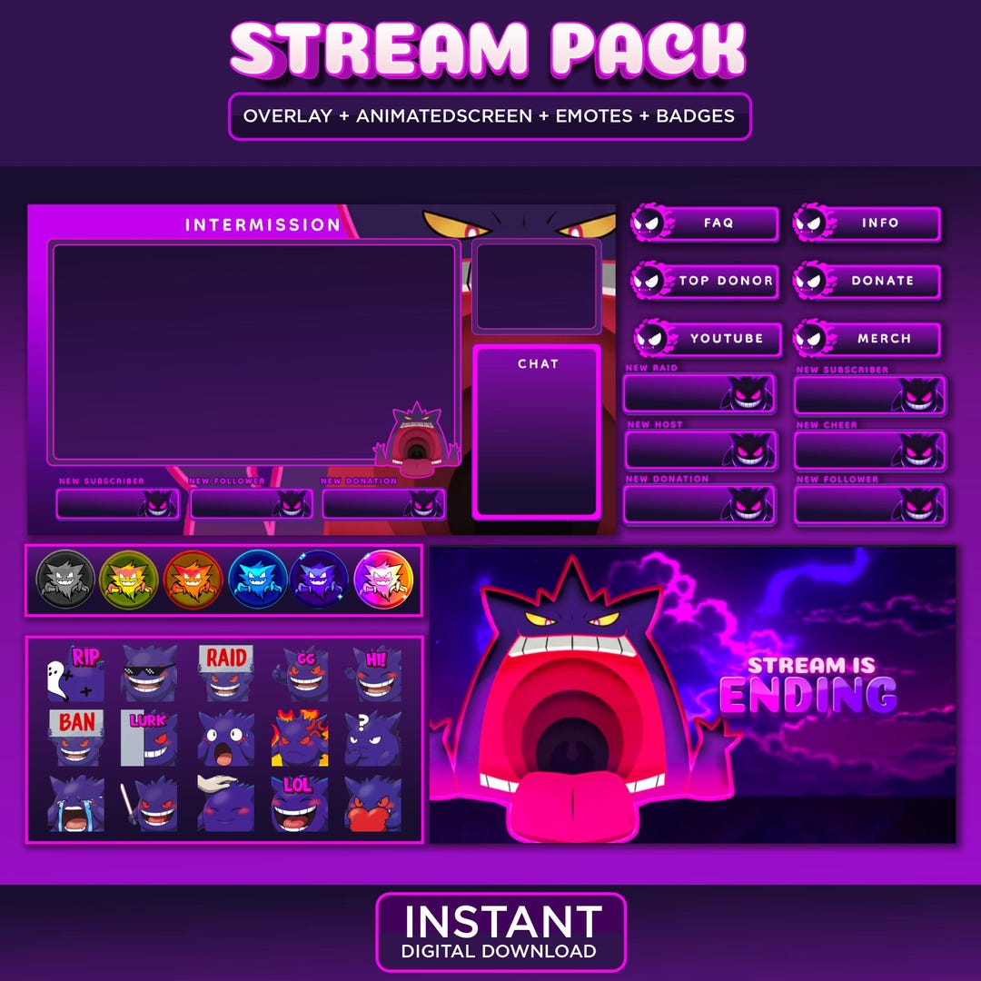 Gengar Twitch Stream Pack | Haunter Ghost Twitch Overlay | Twitch ...