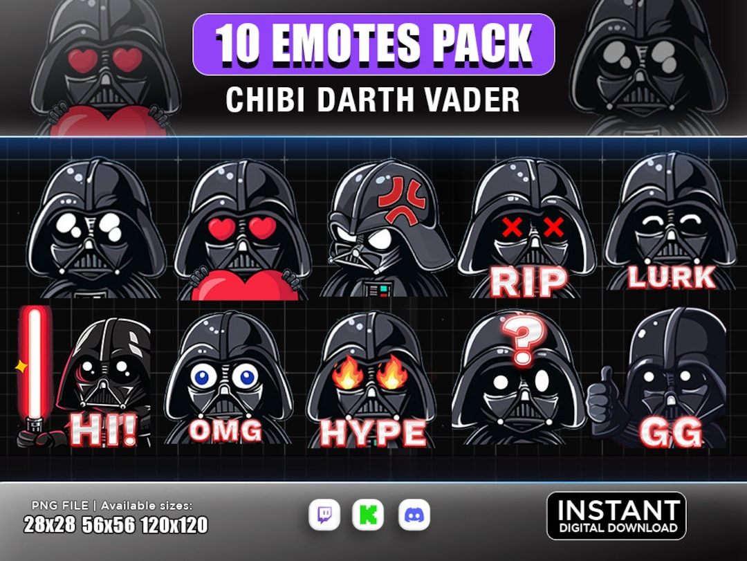 10 Emotes Chibi Darth Vader Twitch ,discord ,youtube | Star Wars Emotes ...