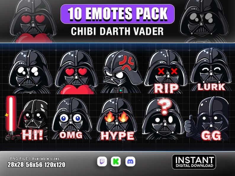 10 Emotes Chibi Darth Vader Twitch ,discord ,youtube | Star Wars Emotes ...