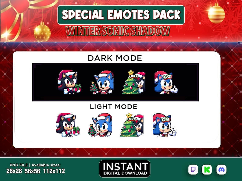 8 Emotes Chibi Sonic Holiday Christmas Twitch ,discord ,youtube ...