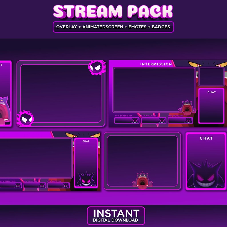 Gengar Twitch Stream Pack | Haunter Ghost Twitch Overlay | Twitch ...