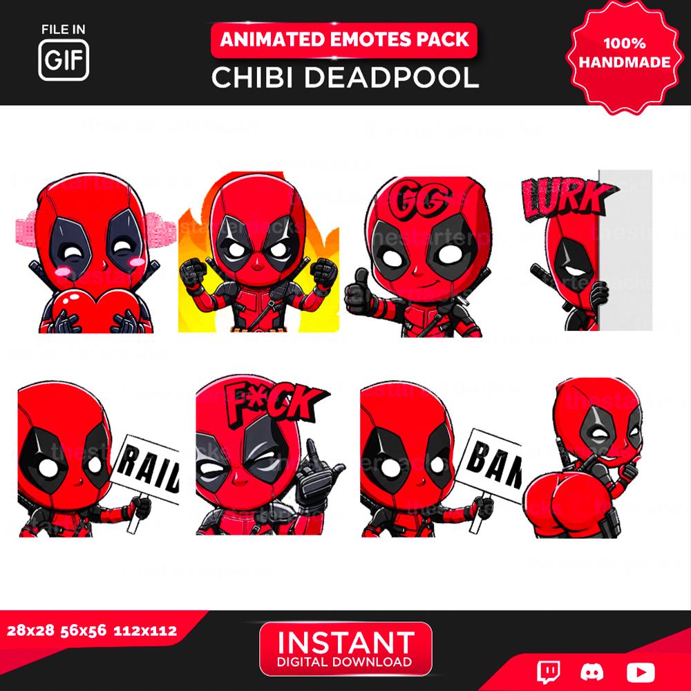 8 Animated Emotes Chibi Dead Pool Twitch ,discord ,youtube | Emotes ...