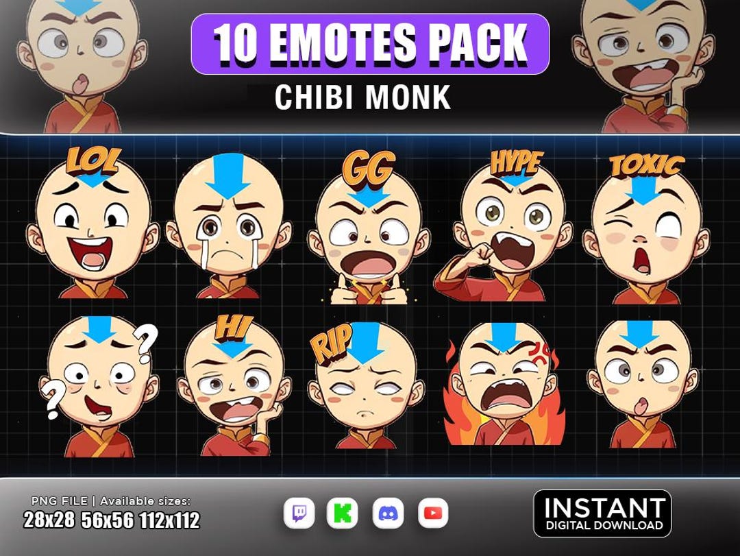 10 Emotes Chibi Monk Emotes Twitch ,discord ,youtube | Cartoon Emotes ...