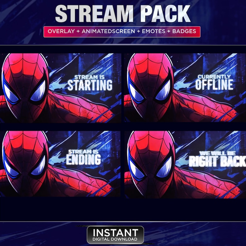 Spider Twitch Stream Pack | Superhero Twitch Overlay | Twitch Panels ...