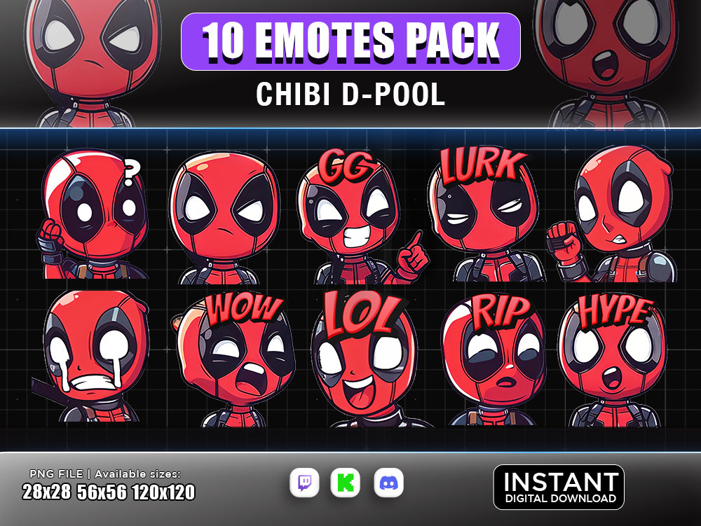 10 Emotes Chibi Deadpool Twitch ,discord ,youtube | Emotes ,superhero ...