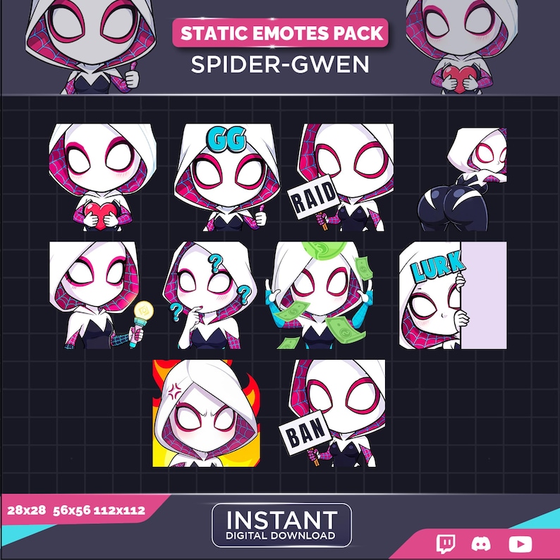 10 Static Emotes Chibi Spider Gwen Twitch ,discord ,youtube | Emotes ...
