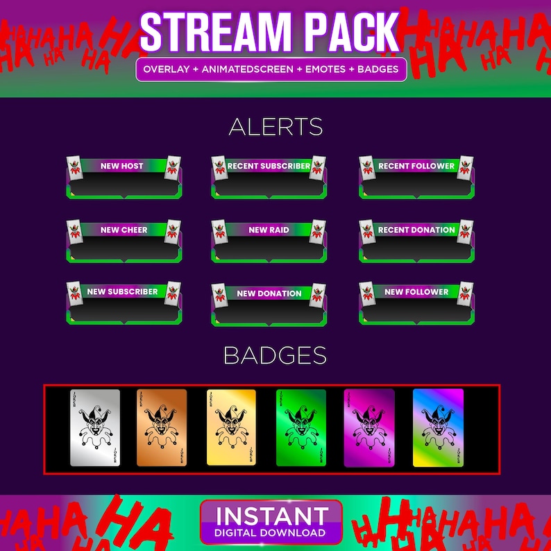Joker Card Twitch Stream Pack | Superhero Twitch Overlay | Twitch ...