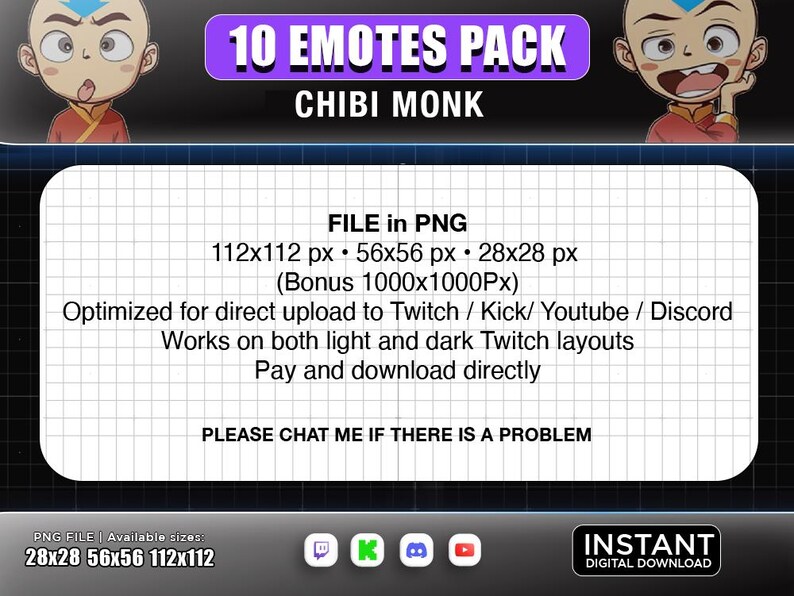 10 Emotes Chibi Monk Emotes Twitch ,discord ,youtube | Cartoon Emotes ...