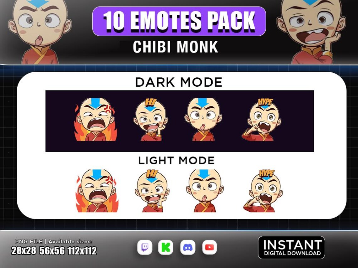 10 Emotes Chibi Monk Emotes Twitch ,discord ,youtube | Cartoon Emotes ...