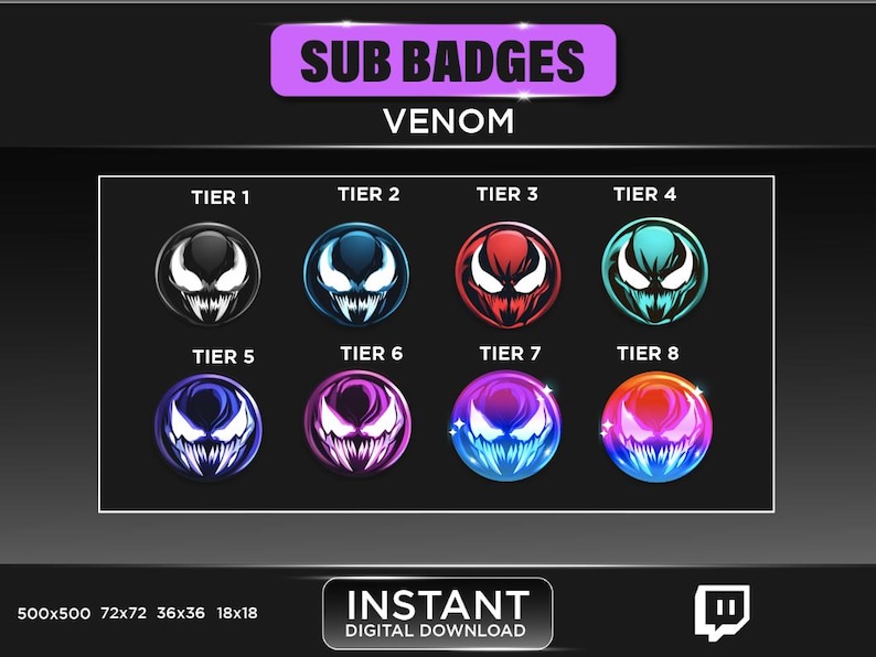 Venom Sub Badges | Star Sub Badges | Twitch Sub Badges | Subscribe Sub ...