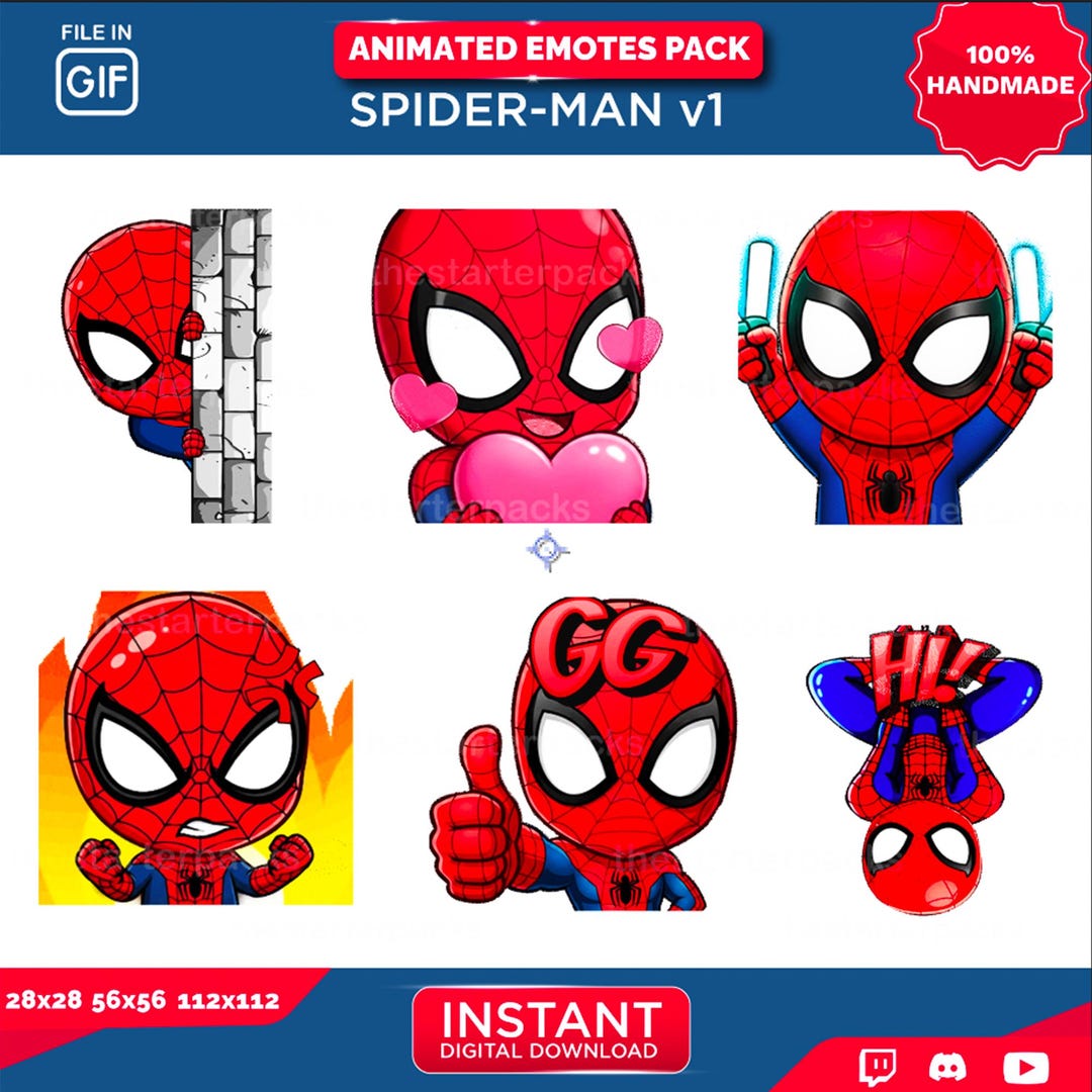 6 Animated Emotes Chibi Spider-man Twitch ,discord ,youtube | Emotes ...