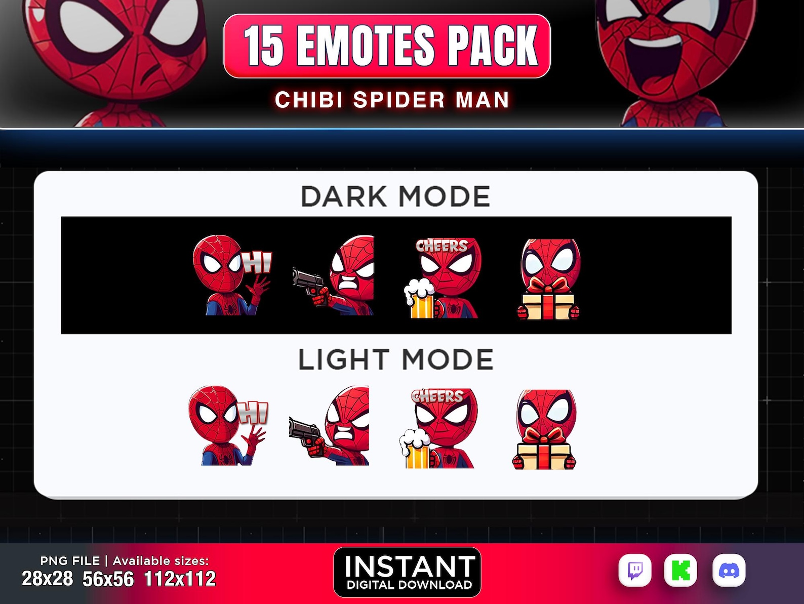 15 Emotes Chibi Spider-man Twitch ,discord ,youtube | Emotes ,superhero ...