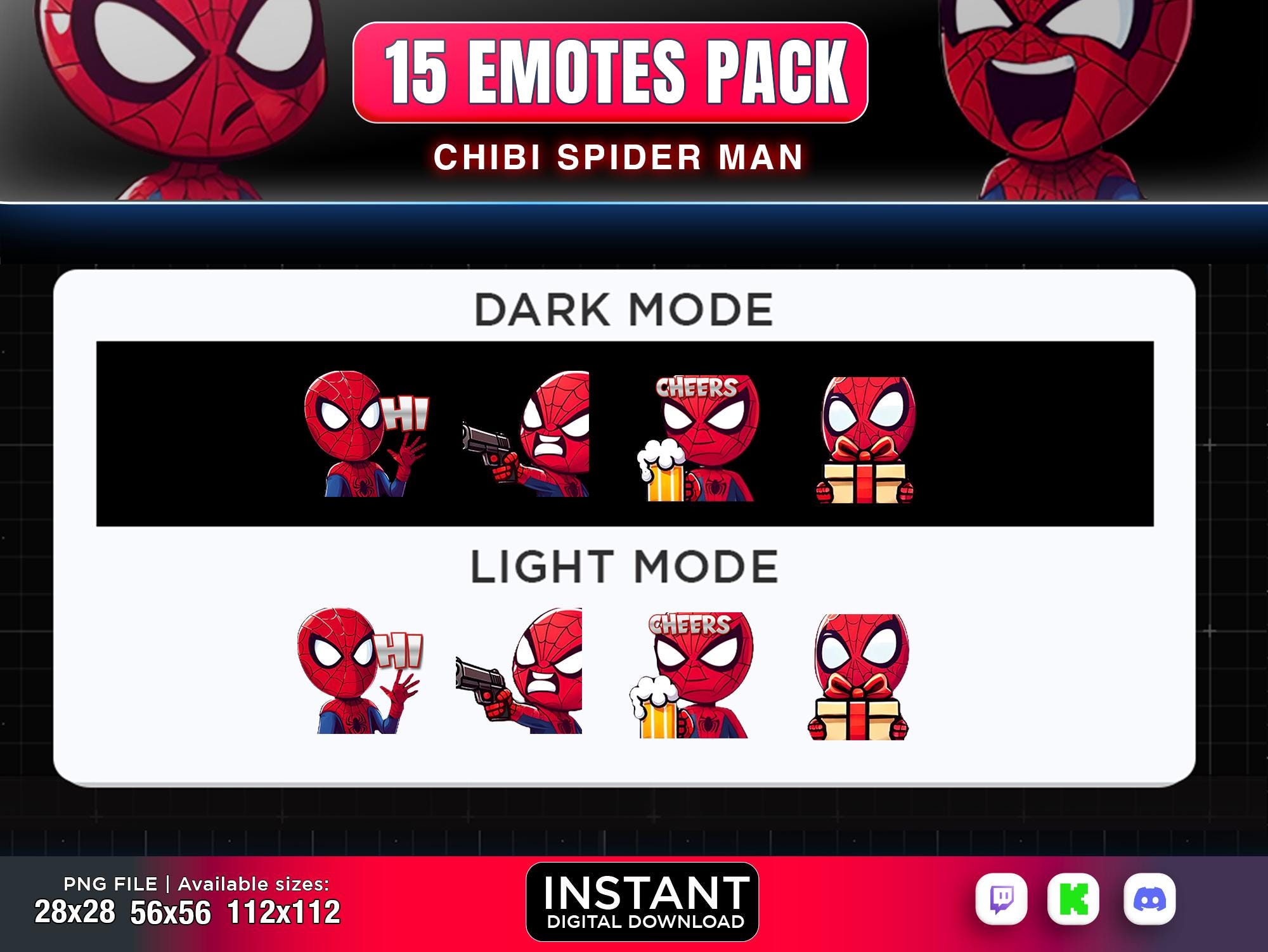 15 Emotes Chibi Spider-man Twitch ,discord ,youtube | Emotes ,superhero ...