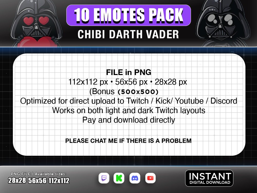 10 Emotes Chibi Darth Vader Twitch ,discord ,youtube | Star Wars Emotes ...