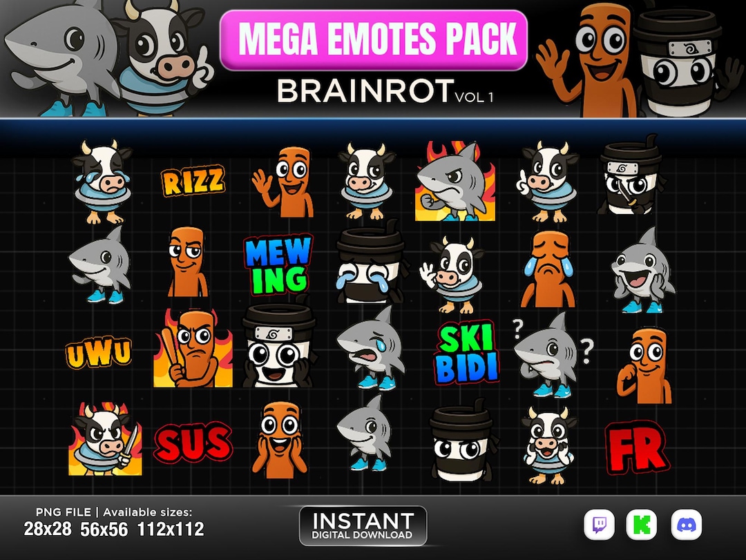 30 Emotes Chibi Brainrot Twitch ,discord ,youtube | Emotes , Gen Alpha ...