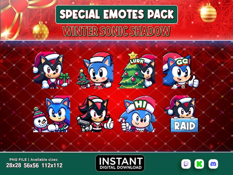 8 Emotes Chibi Sonic Holiday Christmas Twitch ,discord ,youtube ...