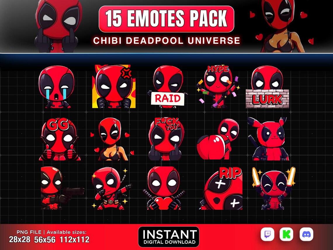 15 Emotes Chibi Deadpool Twitch ,discord ,youtube | Emotes ,superhero ...