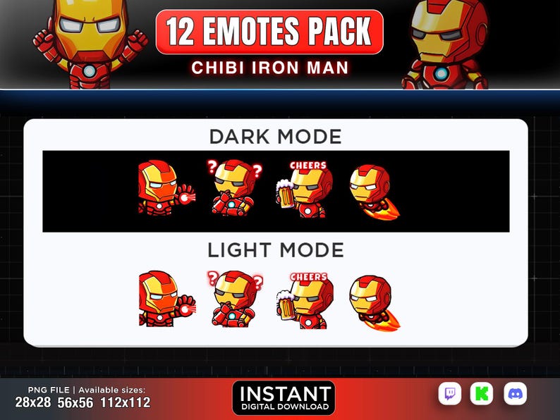 12 Emotes Chibi Iron Man Twitch ,discord ,youtube | Emotes ,superhero ...