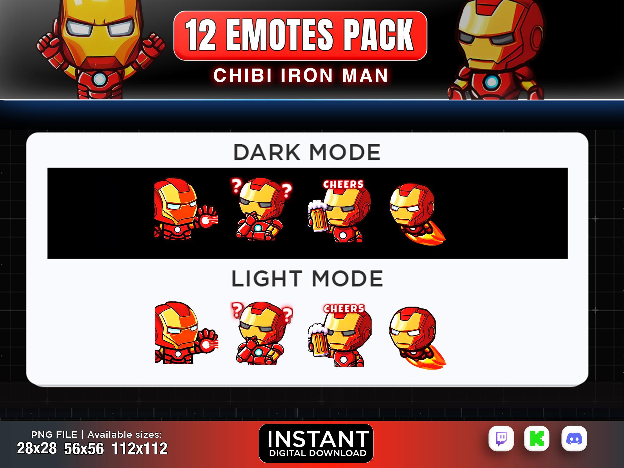 12 Emotes Chibi Iron Man Twitch ,discord ,youtube | Emotes ,superhero ...