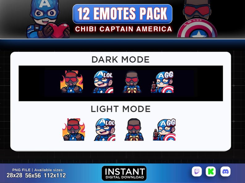 12 Emotes Chibi Captain America Twitch ,discord ,youtube | Emotes ...