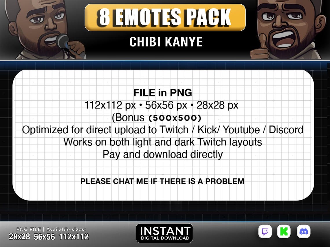 8 Emotes Chibi Rapper Twitch ,discord ,youtube | Black Man Emotes ,bold ...